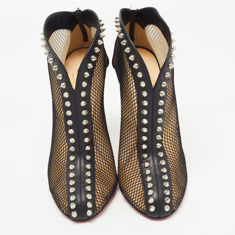 Christian Louboutin Black Mesh and Leather Bourriche Ankle Booties Size ...