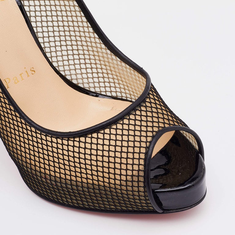 Christian Louboutin Black Mesh and Leather Fetilo Platform Pumps Size ...