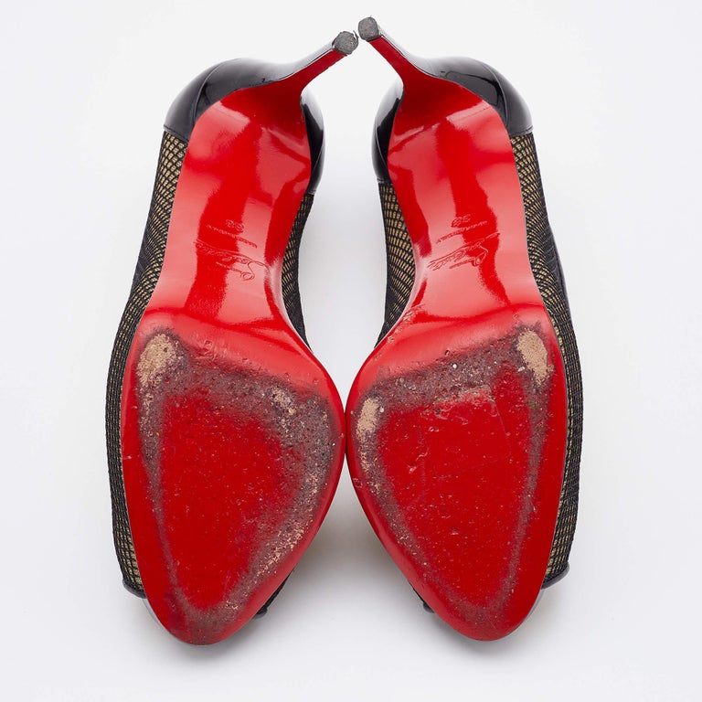 Christian Louboutin Black Mesh and Leather Fetilo Platform Pumps Size ...