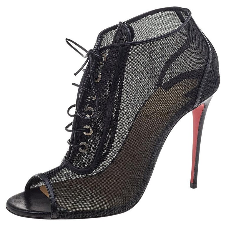 Christian Louboutin Black Mesh Open Ondessa Lace Up Booties Size 38 at ...