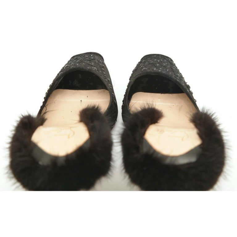 CHRISTIAN LOUBOUTIN Mule noire NUTRIA 120 en fourrure et dentelle ...