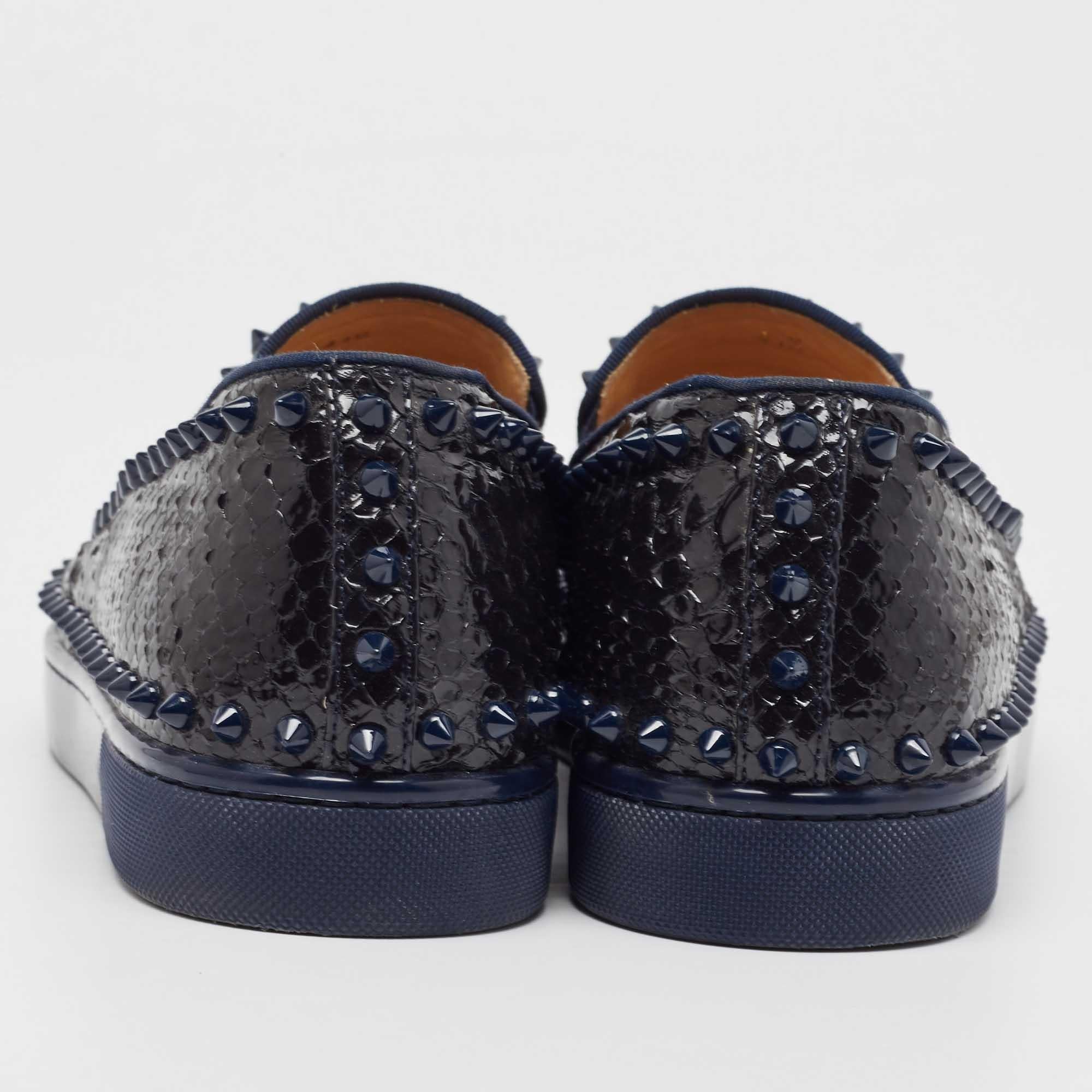 Christian Louboutin Black/Navy Blue Python Spike Pik Boat Sneakers Size ...
