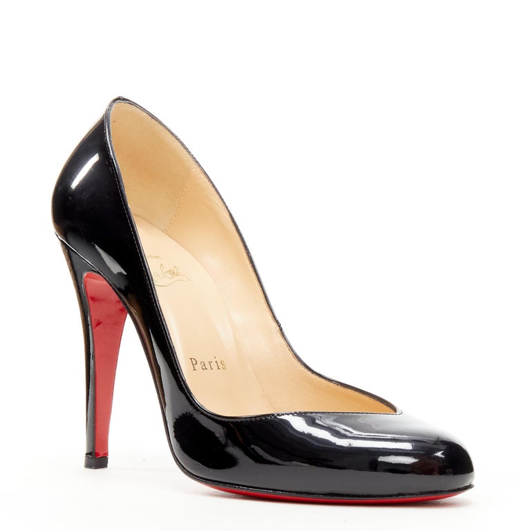CHRISTIAN LOUBOUTIN black patent almond toe angular vamp pump EU38 For ...