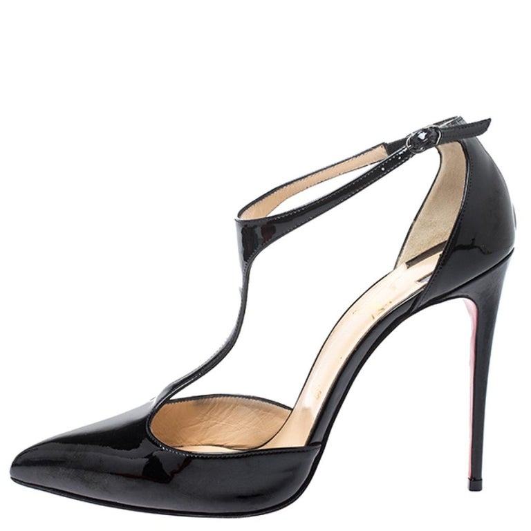 Christian Louboutin Black Patent J String T Strap Pumps Size 39 For ...