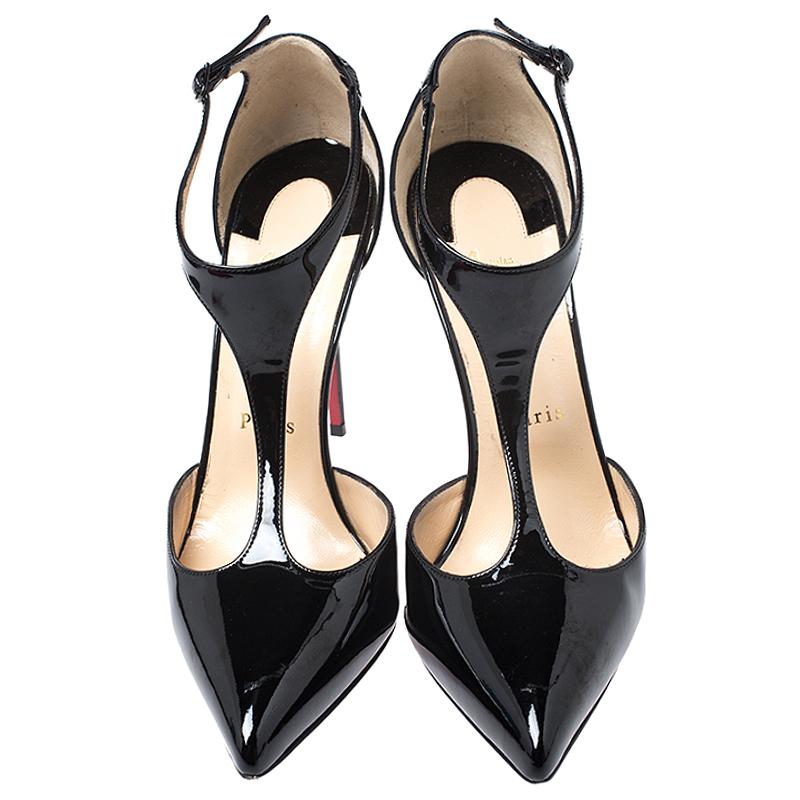 Christian Louboutin Black Patent J String T Strap Pumps Size 39 For ...