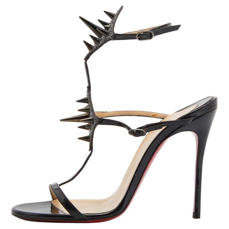 Christian Louboutin Black Patent Lady Max Spike Ankle Strap Sandals ...