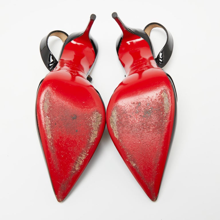 Christian Louboutin Black Patent Leather Actina Slingback Pumps Size 37 ...