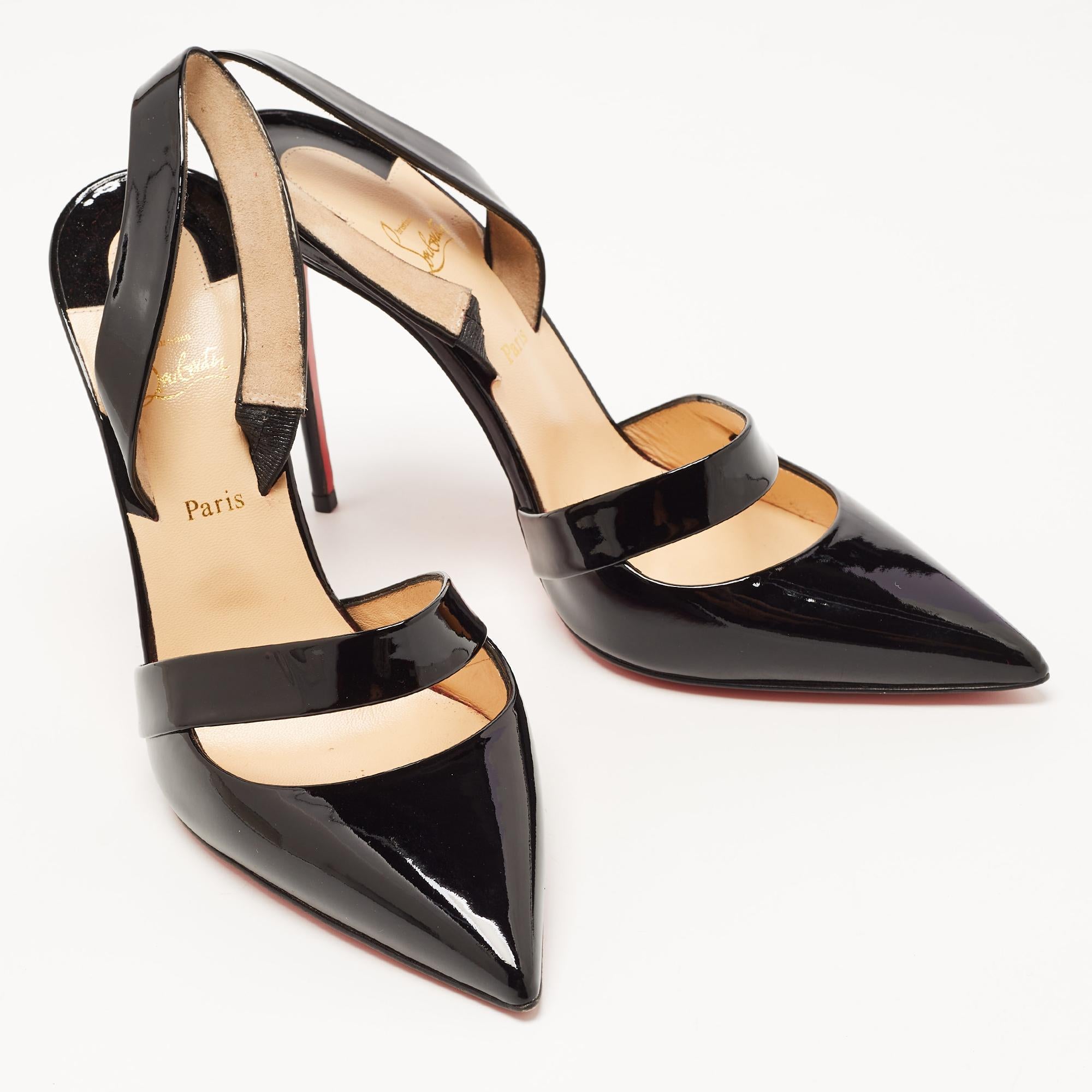 Christian Louboutin Black Patent Leather Actina Slingback Pumps Size 40 ...