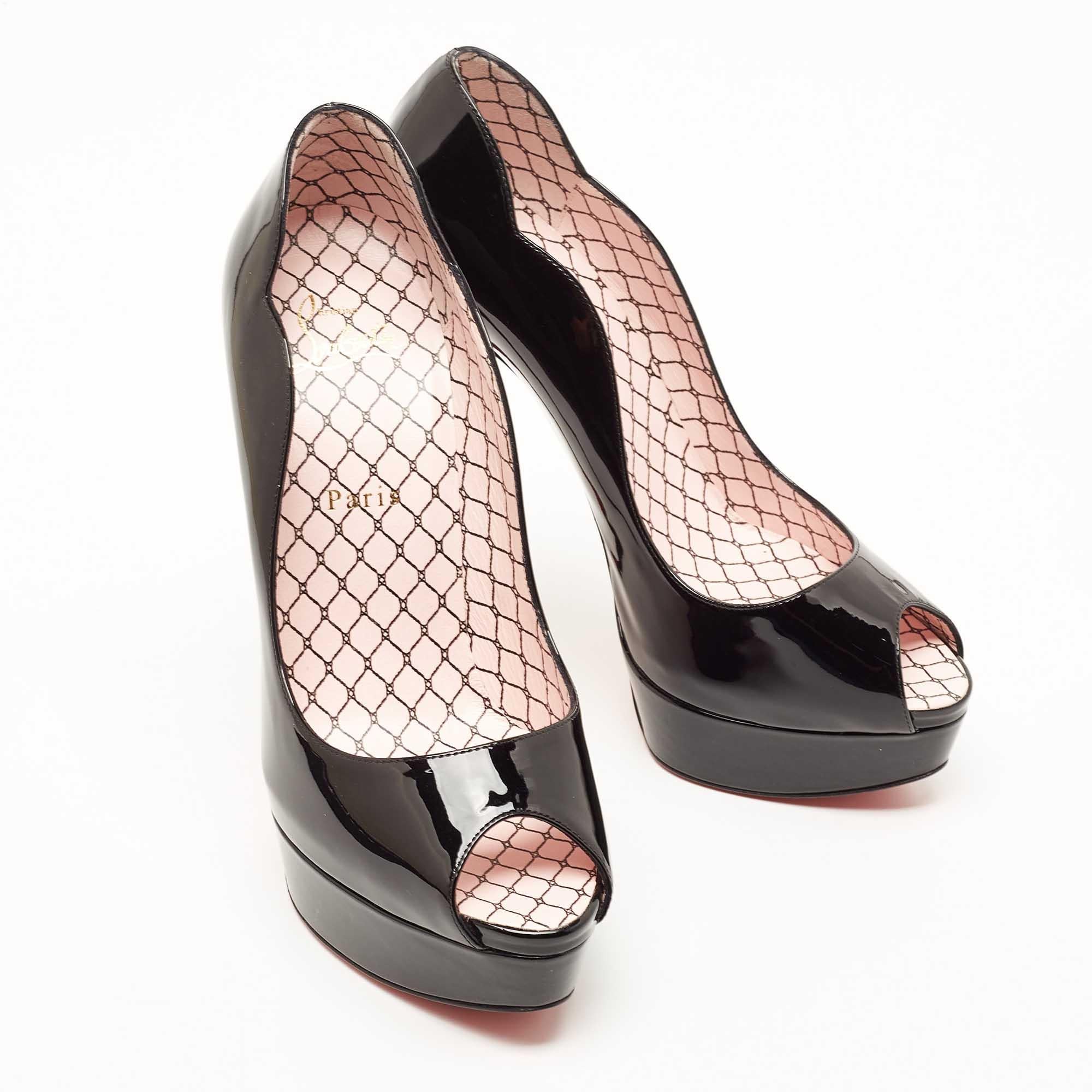 Christian Louboutin Black Patent Leather Chick Up Alta Pumps Size 39.5 ...