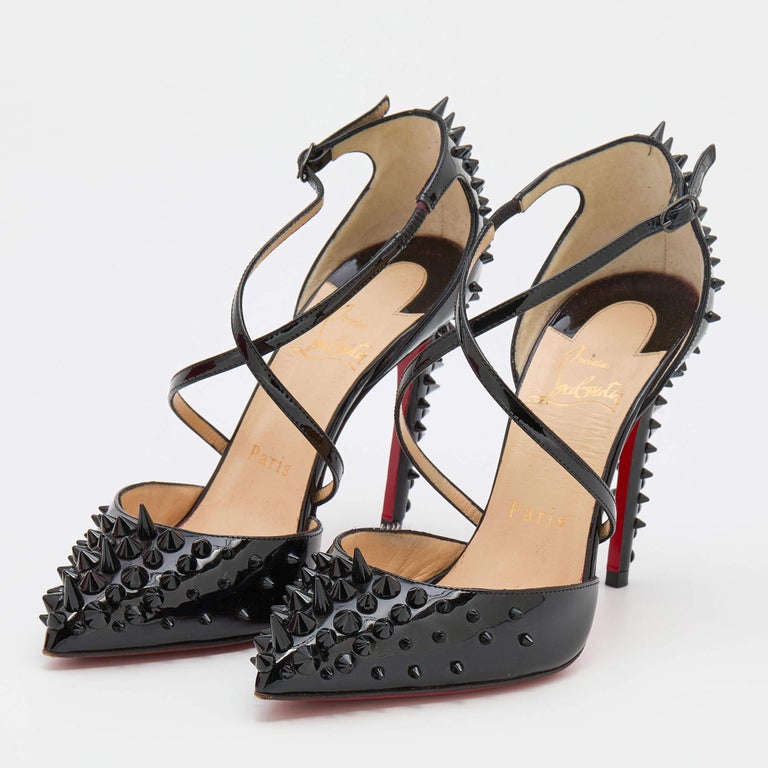 Christian Louboutin Black Patent Leather Goldocross Spike Pumps Size 35 ...