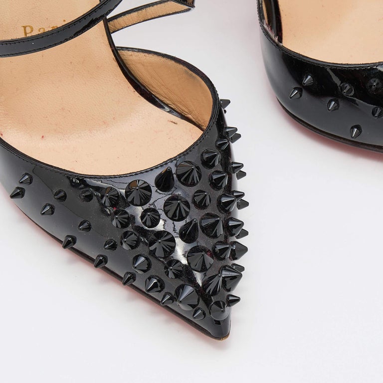 Christian Louboutin Black Patent Leather Goldocross Spike Pumps Size 35 ...