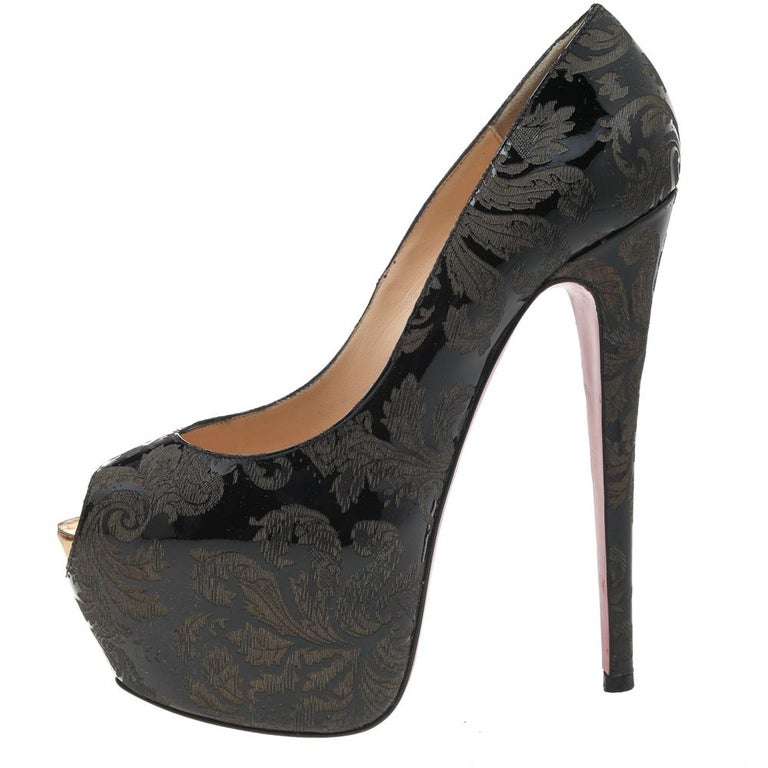 Christian Louboutin Black Patent Leather Highness PeepToe Platform ...