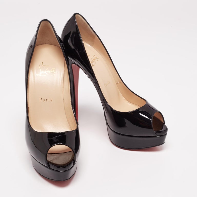 Christian Louboutin Black Patent Leather Lady Peep Platform Pumps Size 39 For Sale at 1stDibs