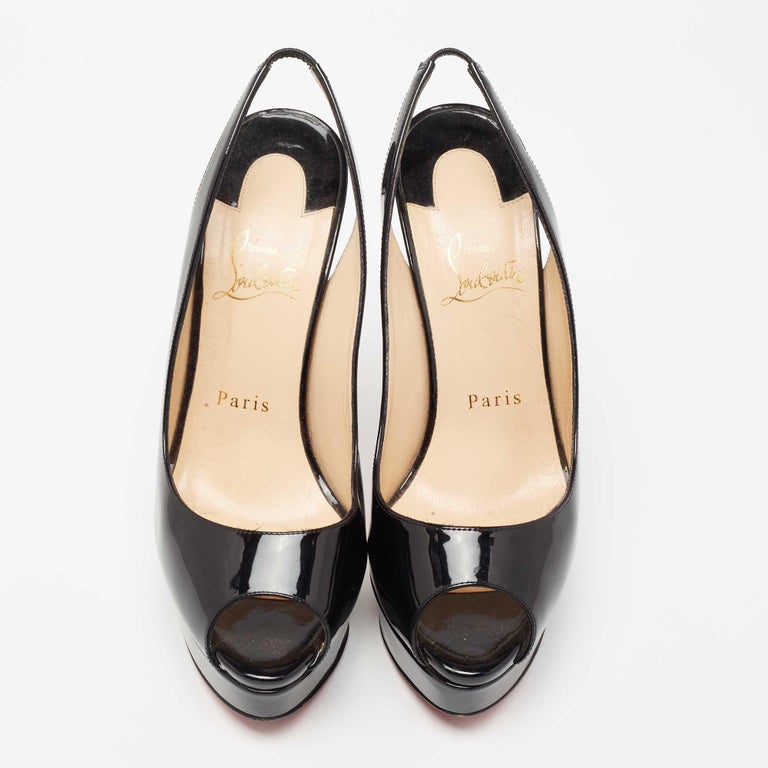 Christian Louboutin Black Patent Leather Lady Peep Toe Platform Pumps Size 38.5 For Sale at 1stDibs