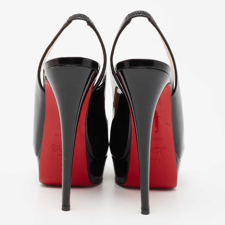 Christian Louboutin Black Patent Leather Lady Peep Toe Platform Pumps Size 38.5 For Sale at 1stDibs