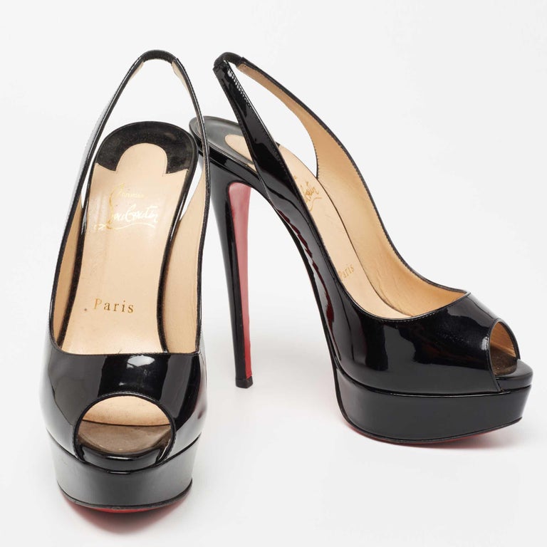 Christian Louboutin Black Patent Leather Lady Peep Toe Platform Pumps Size 38.5 For Sale at 1stDibs