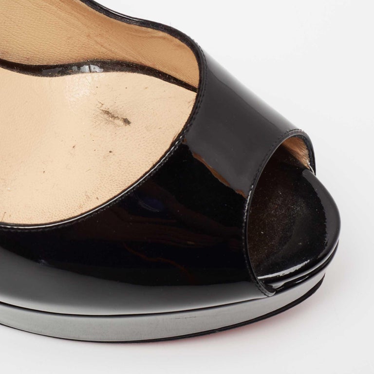 Christian Louboutin Black Patent Leather Lady Peep Toe Platform Pumps Size 38.5 For Sale at 1stDibs