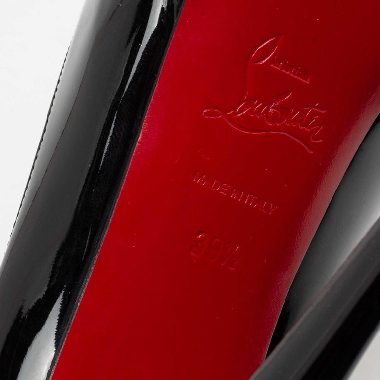 Christian Louboutin Black Patent Leather Lady Peep-Toe Platform Pumps Size 39.5 For Sale at 1stDibs