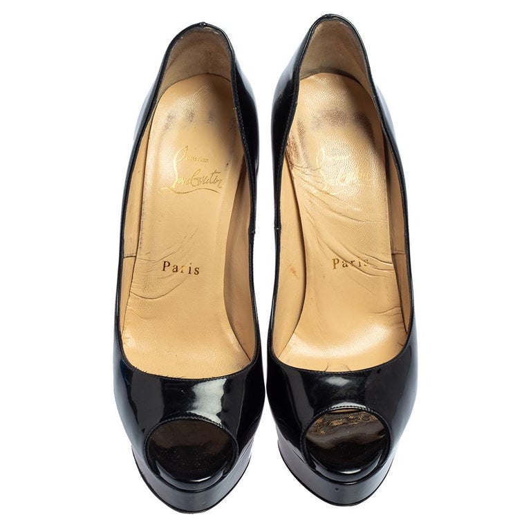 Christian Louboutin Black Patent Leather Lady Peep Toe Pumps Size 37 at 1stDibs