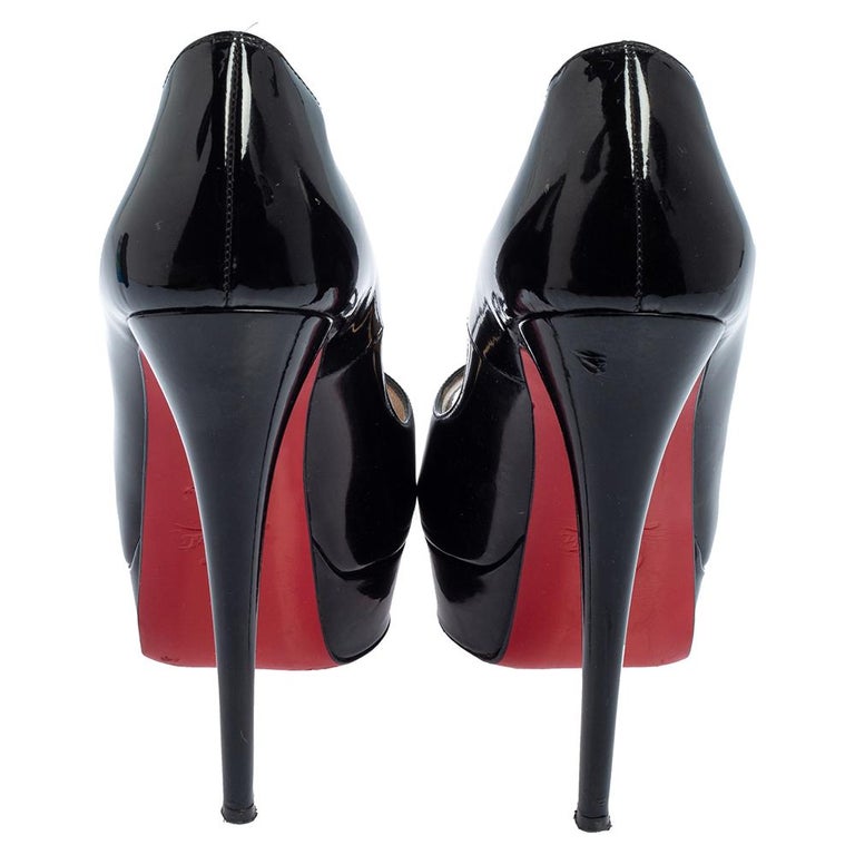 Christian Louboutin Black Patent Leather Lady Peep Toe Pumps Size 37 at 1stDibs