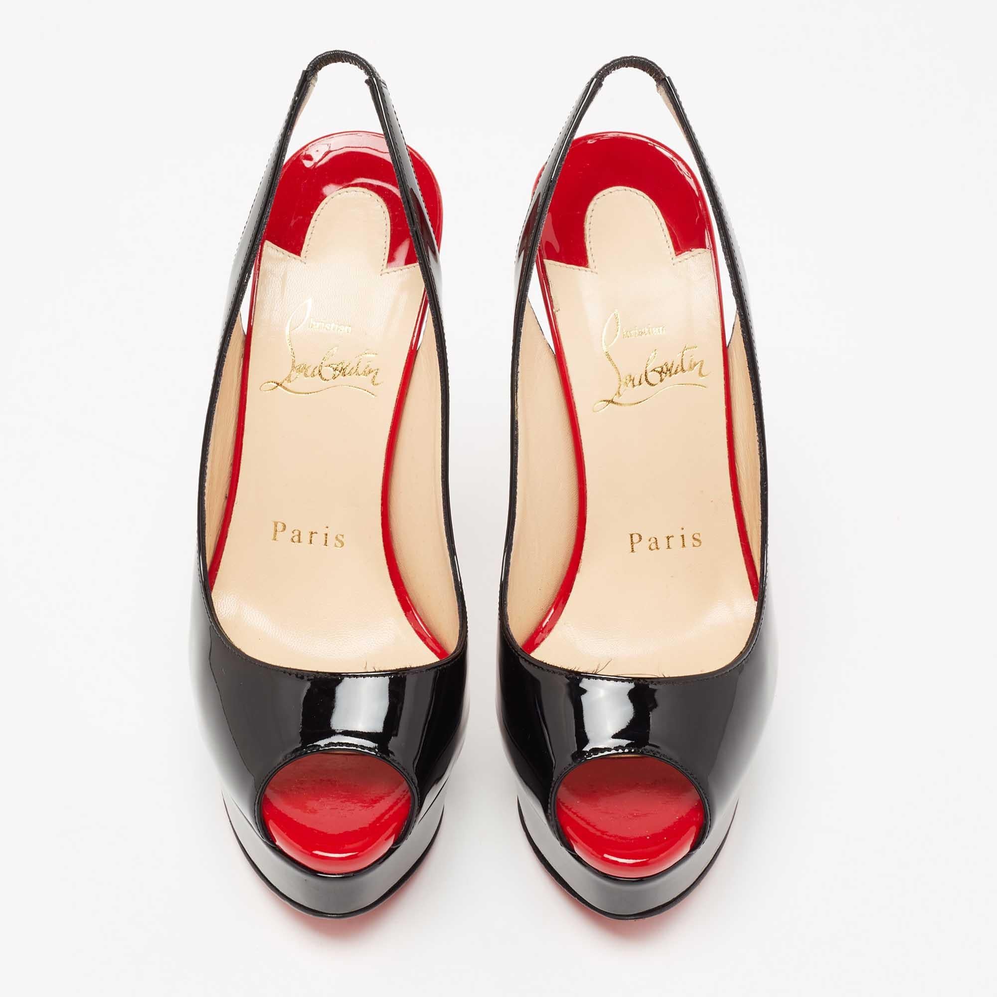 Christian Louboutin Black Patent Leather Lady Peep-Toe Slingback Sandals Size 35 at 1stDibs ...