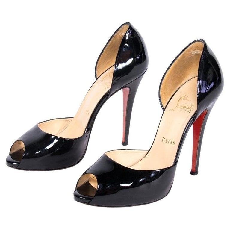 Christian Louboutin Black Patent Leather Madame Claude D'orsay Pumps Size 39 For Sale at 1stDibs