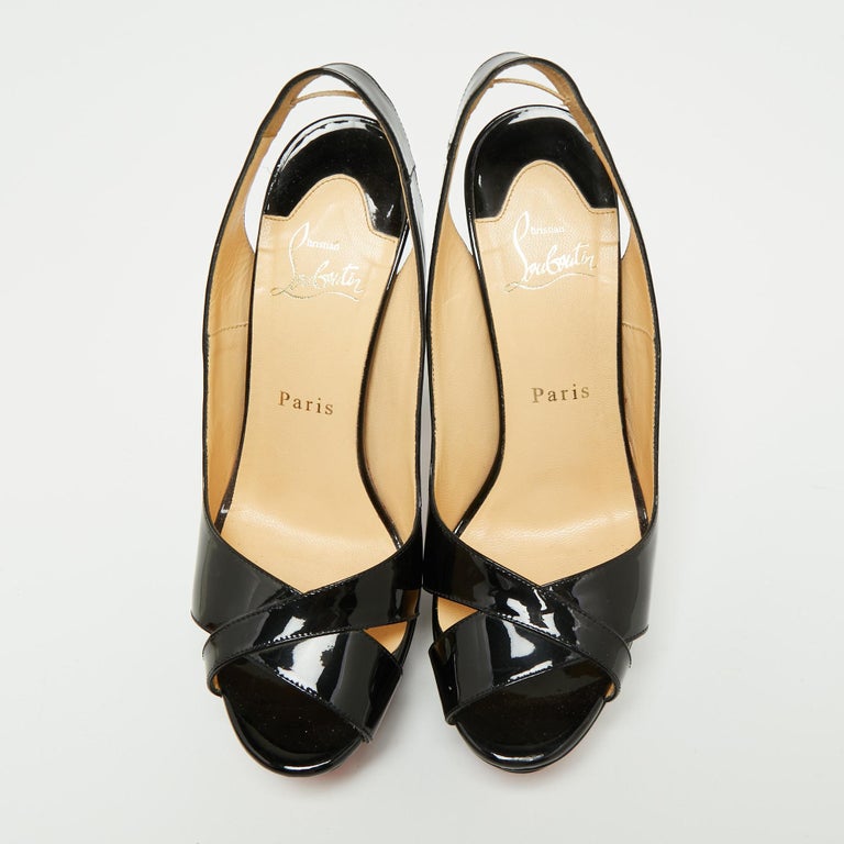 Christian Louboutin Black Patent Leather Marple Town Slingback Sandals ...