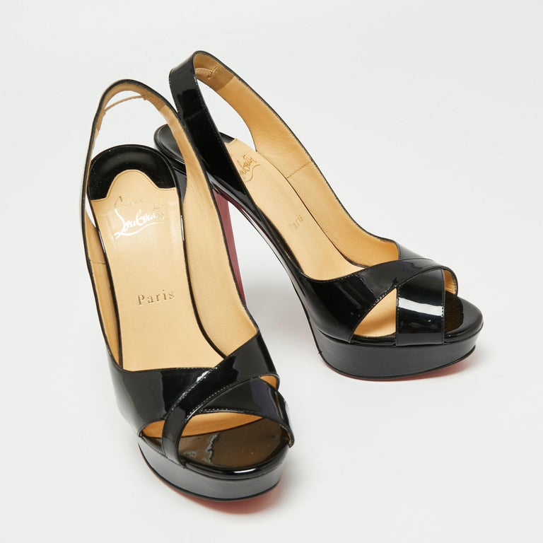 Christian Louboutin Black Patent Leather Marple Town Slingback Sandals ...