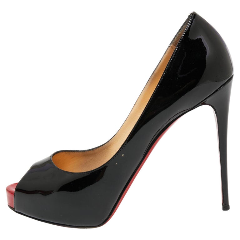 Christian Louboutin Black Patent Leather New Very Prive Peep-Toe Pumps Size 39 For Sale at 1stDibs