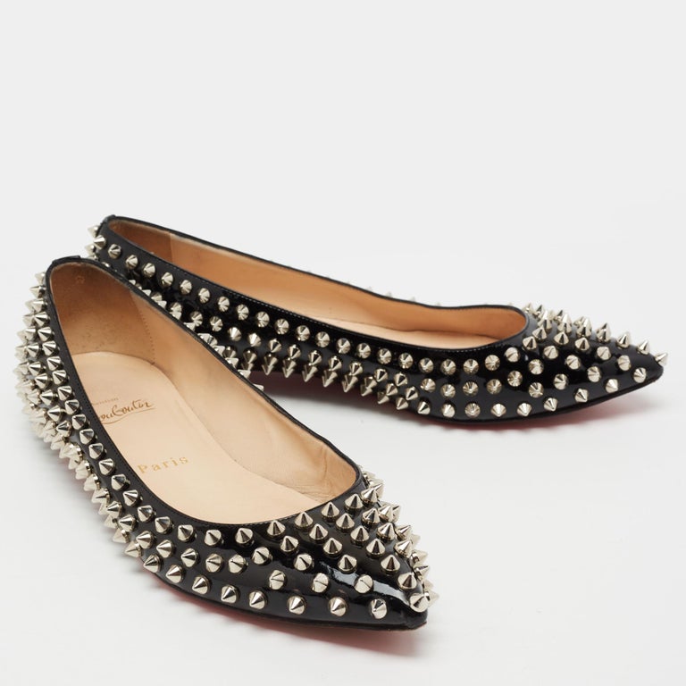 Christian Louboutin Black Patent Leather Pigalle Spikes Ballet Flats ...