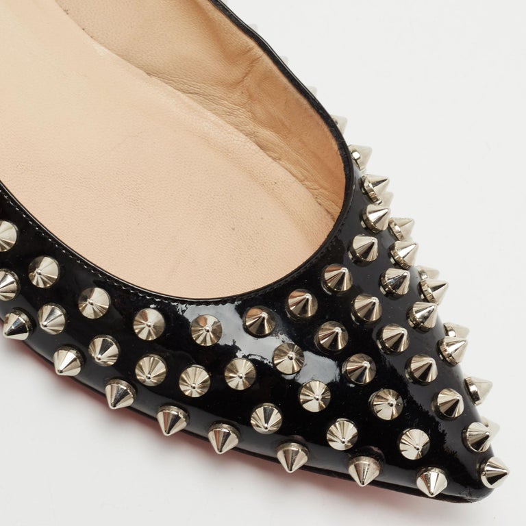 Christian Louboutin Black Patent Leather Pigalle Spikes Ballet Flats ...