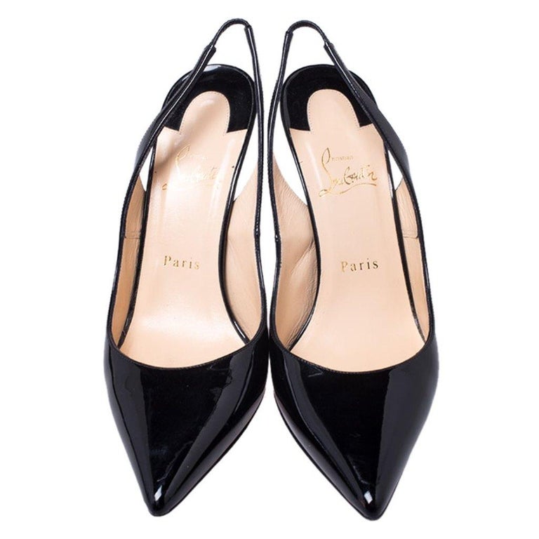Christian Louboutin Black Patent Leather Pointed Toe Slingback Sandals ...