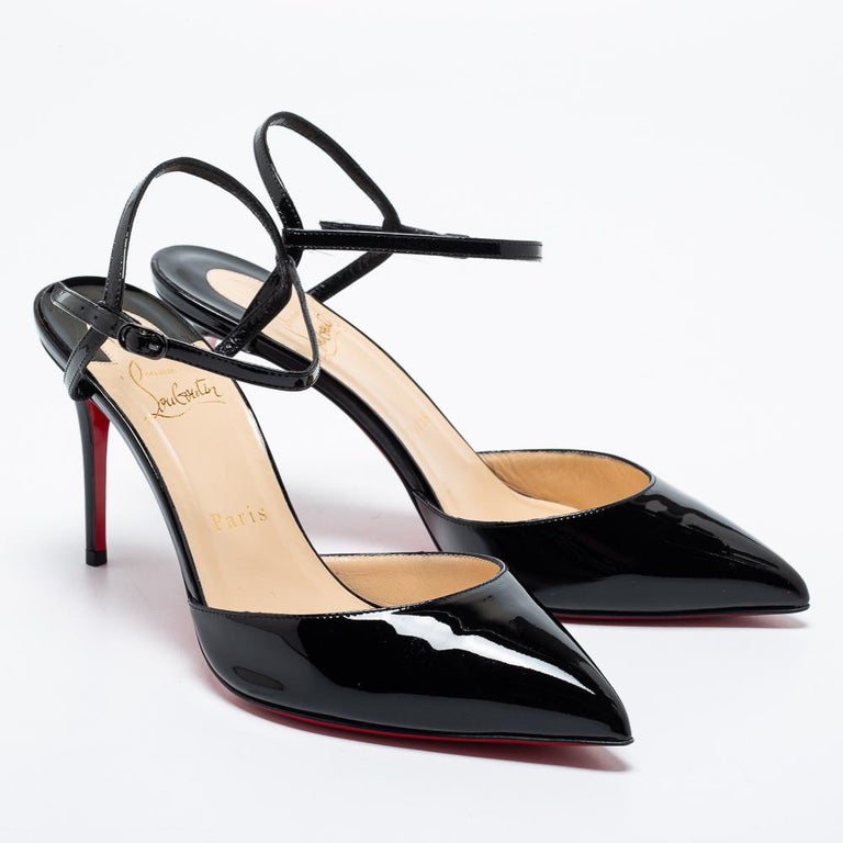 Christian Louboutin Black Patent Leather Riverina Ankle-Strap Pumps ...