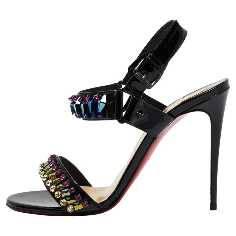 Christian Louboutin Black Patent Leather Sova Broda 100 Sandals Size 40 For Sale at 1stDibs