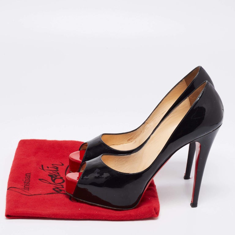 Christian Louboutin Black Patent Leather Very Prive Peep Toe Pumps Size 39 For Sale at 1stDibs
