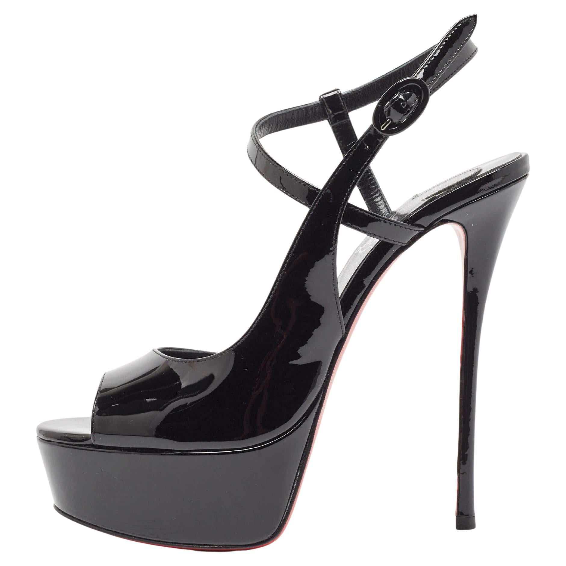 Christian Louboutin Black Patent So Jenlove Ankle Strap Sandals Size 39 ...