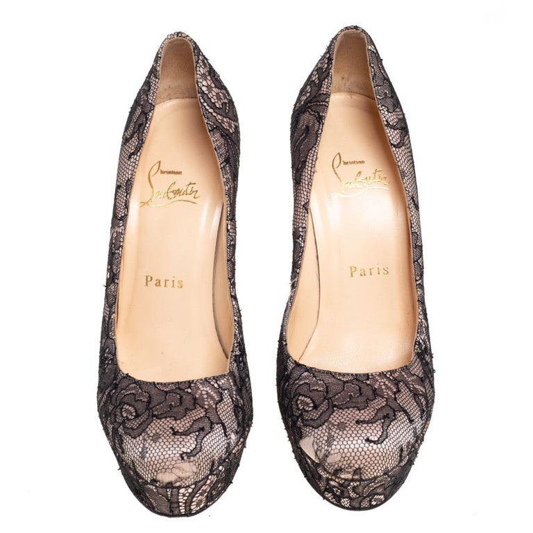 Christian Louboutin Black/Pink Lace and Satin Bianca Pumps Size 36.5 ...