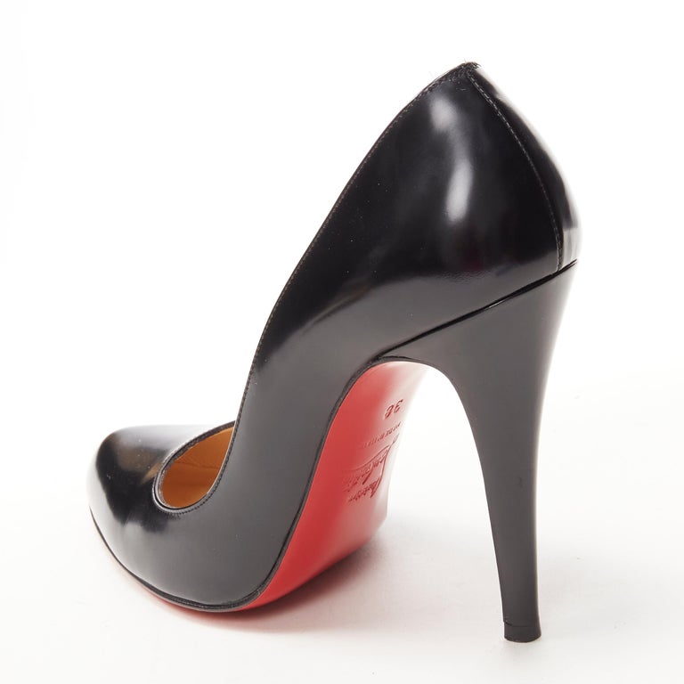 CHRISTIAN LOUBOUTIN black polished leather high heel classic court ...