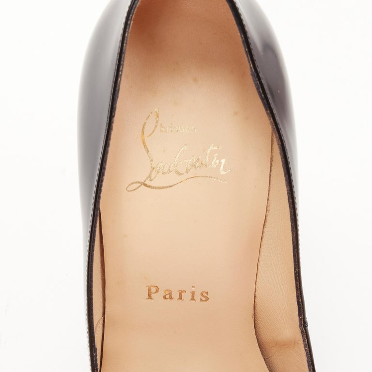 CHRISTIAN LOUBOUTIN black polished leather high heel classic court ...