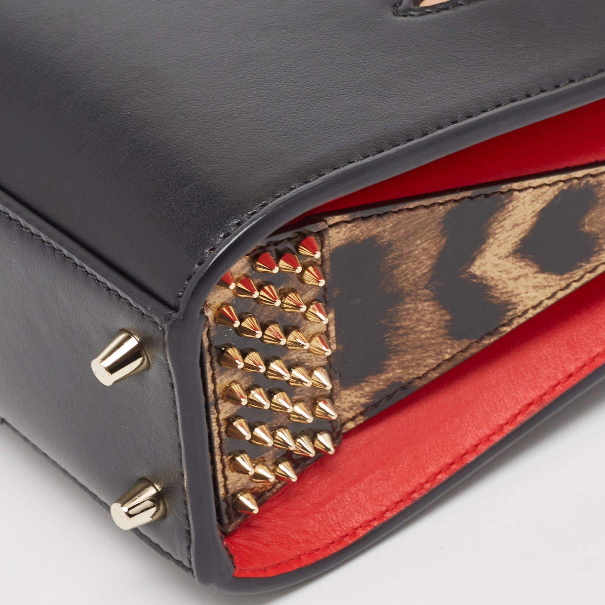 Christian Louboutin Black/Red Leopard Print Patent and Leather Nano ...