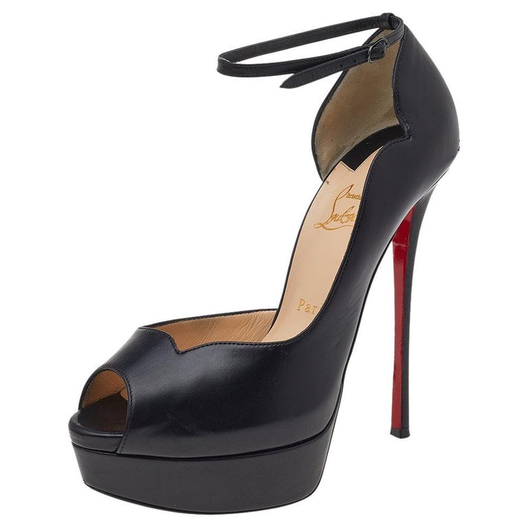 Christian Louboutin Black Round Chick Alta Platform Ankle Strap Sandals ...