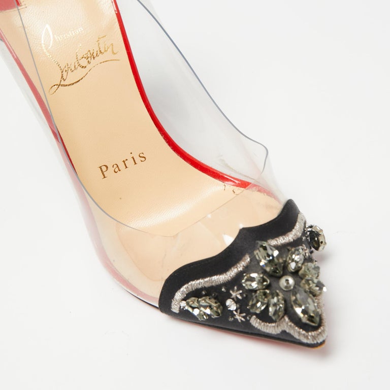 Christian Louboutin Black Satin and PVC Bollywood Boulevard Pumps Size ...