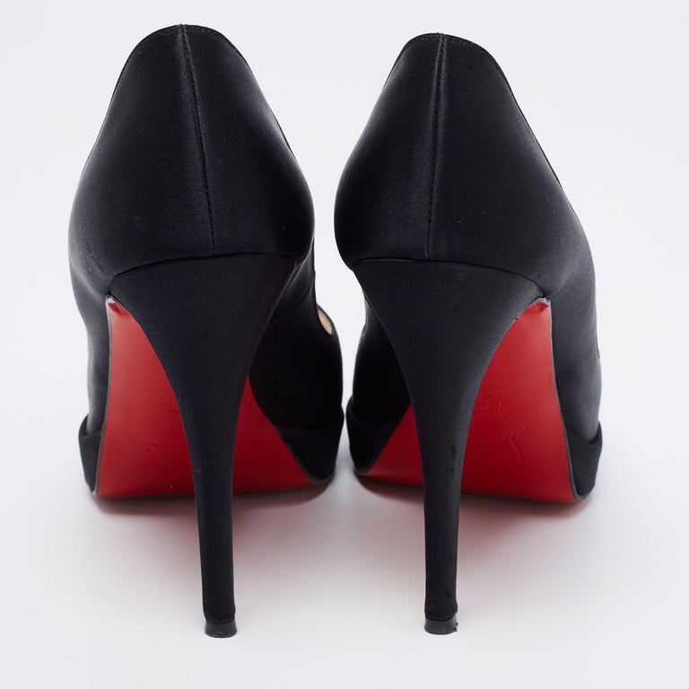 Christian Louboutin Black Satin Palais Royal Peep Toe Platform Pumps ...