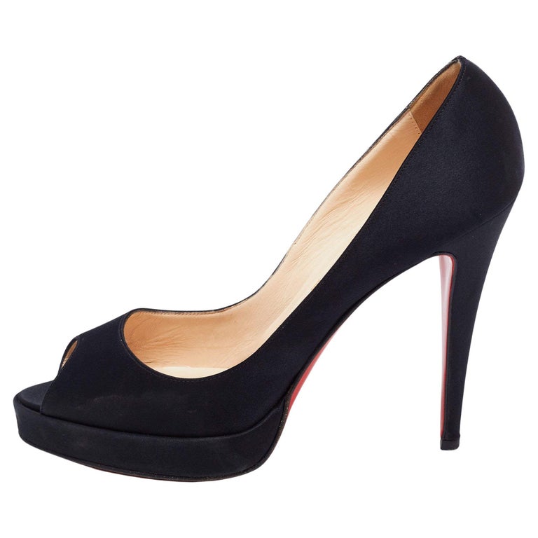 Christian Louboutin Black Satin Palais Royal Peep Toe Platform Pumps ...