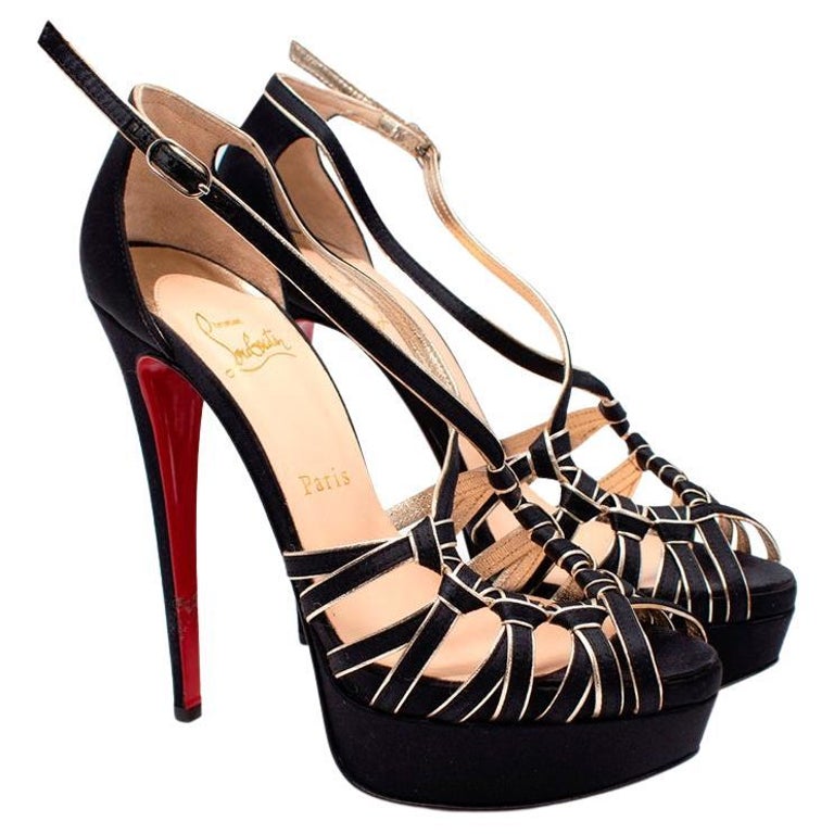 Christian Louboutin Black Satin Platform Heeled Sandals For Sale at 1stDibs