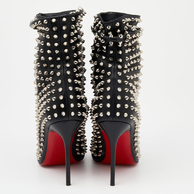 Christian Louboutin Black Spiked Guerilla Peep Toe Slouchy Ankle Boots ...