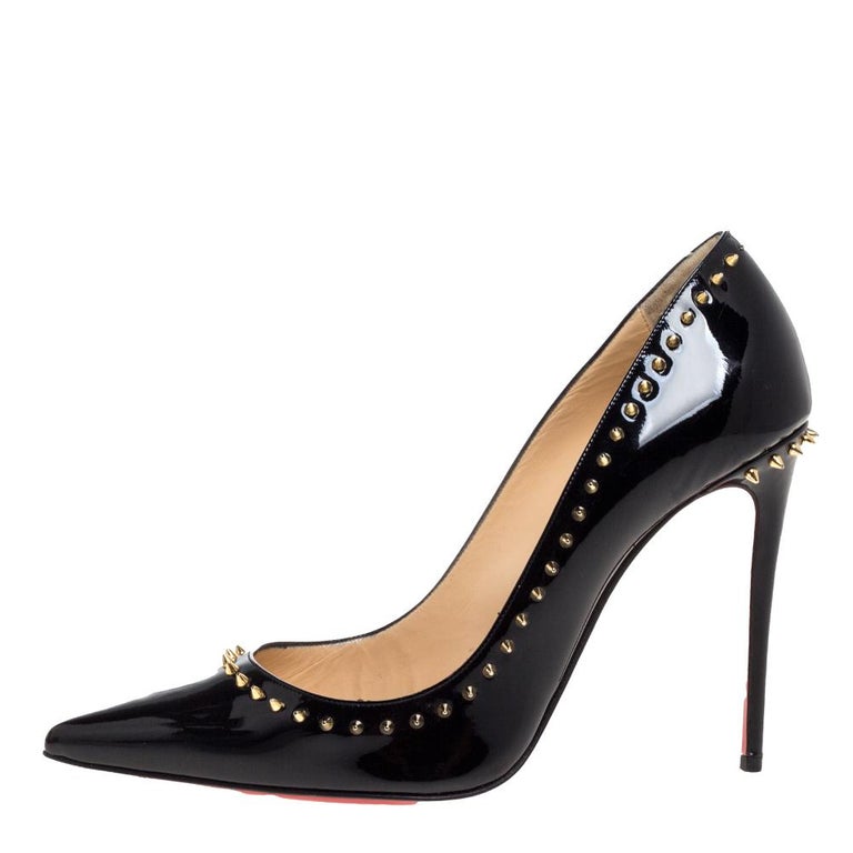 Christian Louboutin Black Studded Patent Leather Pointed Toe Pumps Size ...