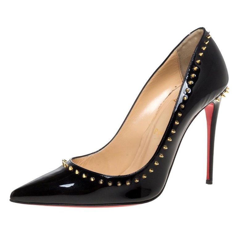 Christian Louboutin Black Studded Patent Leather Pointed Toe Pumps Size ...