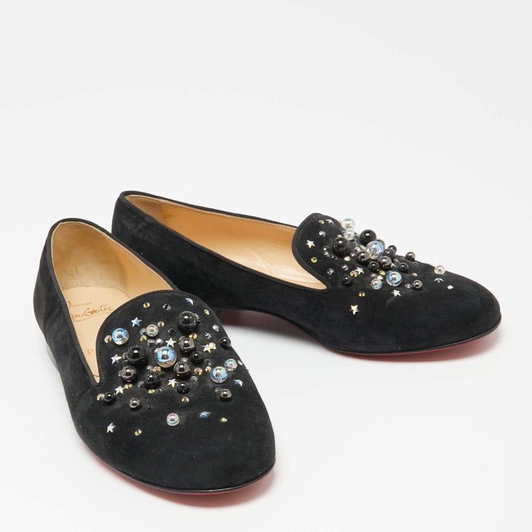 Christian Louboutin Black Suede Candy Studded Smoking Slippers Size 36 ...