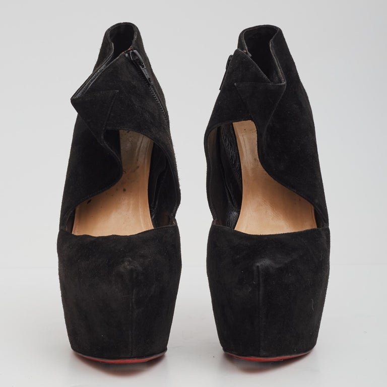 Christian Louboutin Black Suede Daffodil Peep Toe Platform Bootie (EU ...